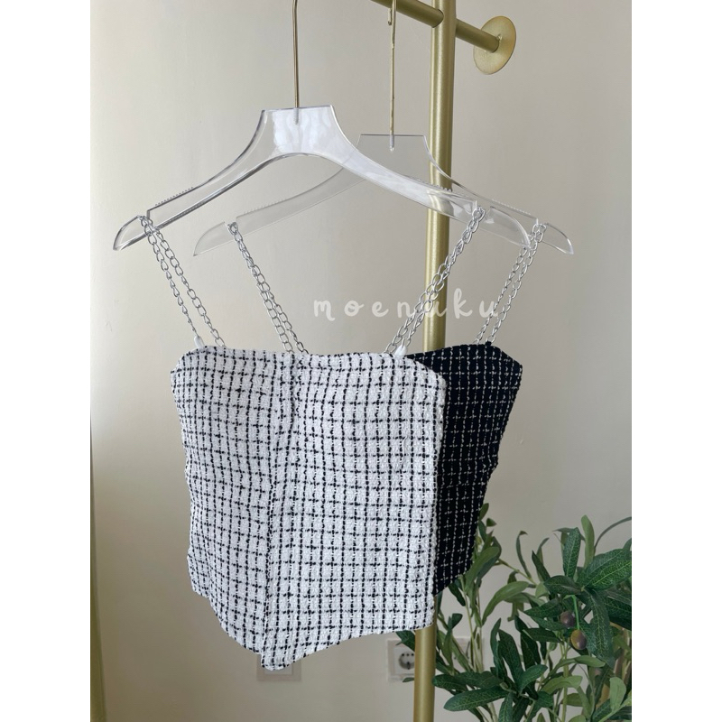Jual Tanktop Crop Top Garis Kotak Kotak Tengtop Wanita Rantai Chic ...