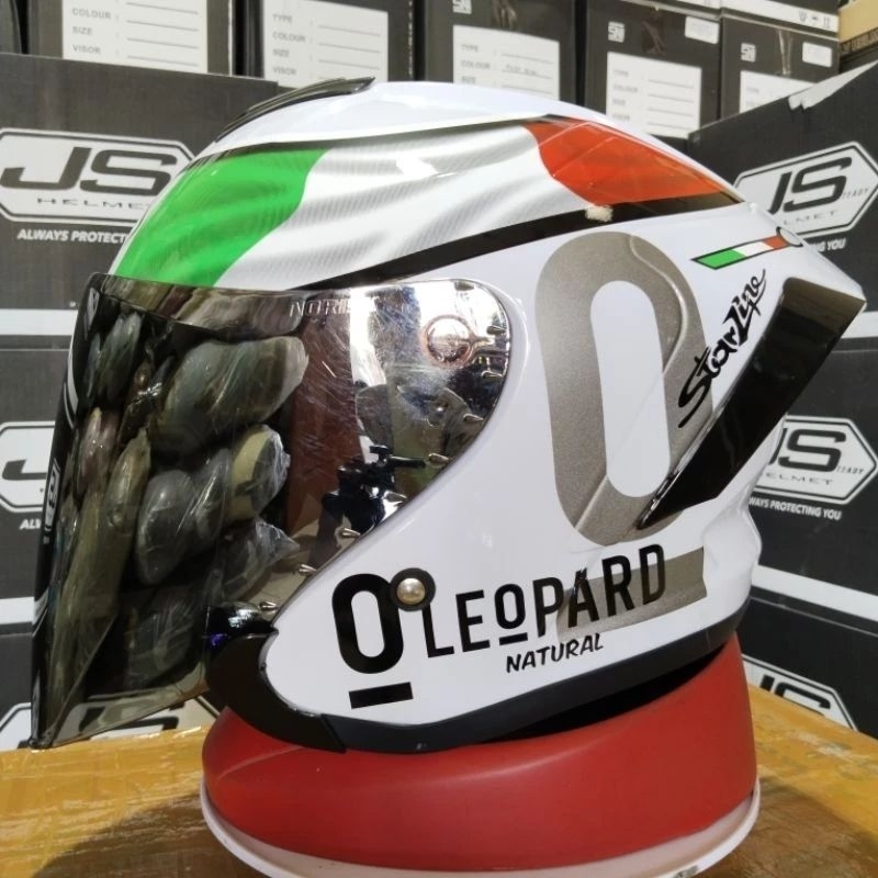 Jual HELM JS ARMOR MOTIF LEOPARD (WHITE) | Shopee Indonesia