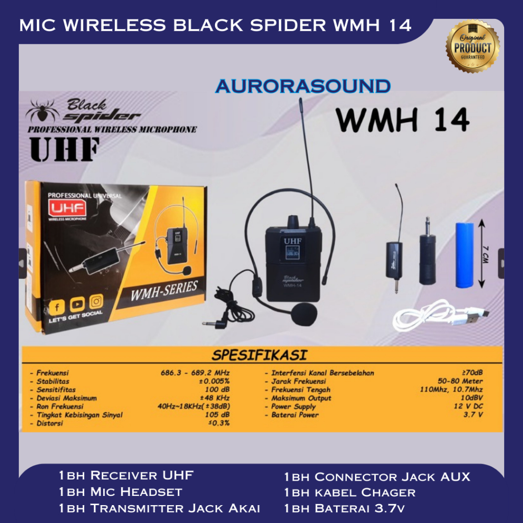 Jual MIC BLACK SPIDER WMH 14 MIC BANDO HEADSET WIRELESS MICROPHONE ...