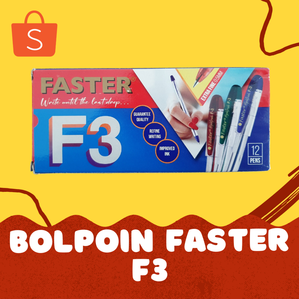 Jual Pulpen / Bolpoin Faster F3 Warna Biru, Hitam, Merah | Shopee Indonesia