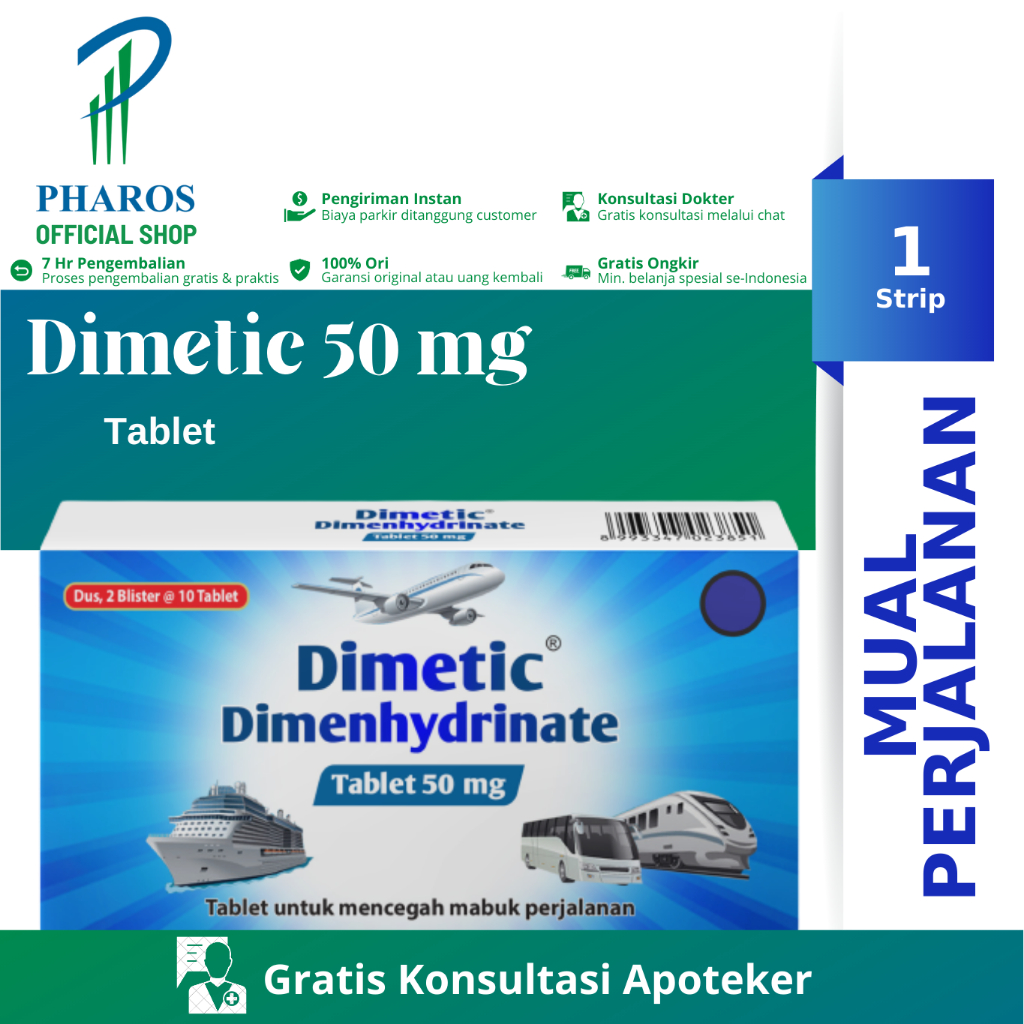 Jual Dimetic Tablet Obat Mabuk Perjalanan | Mual | Muntah [1 blister ...
