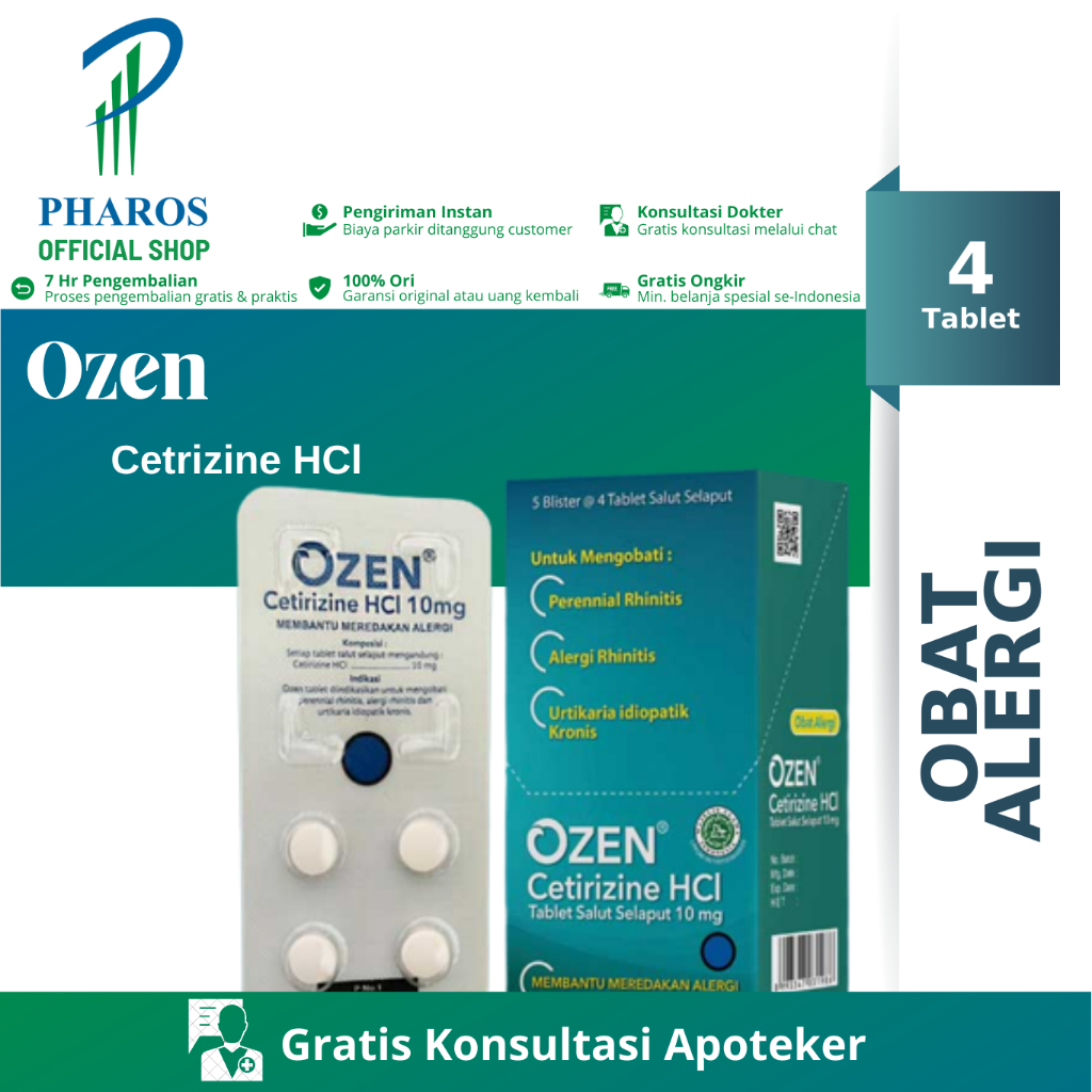 Jual Ozen Tablet 10mg | 1 blister @ 4 Tablet |meredakan alergi | Shopee ...