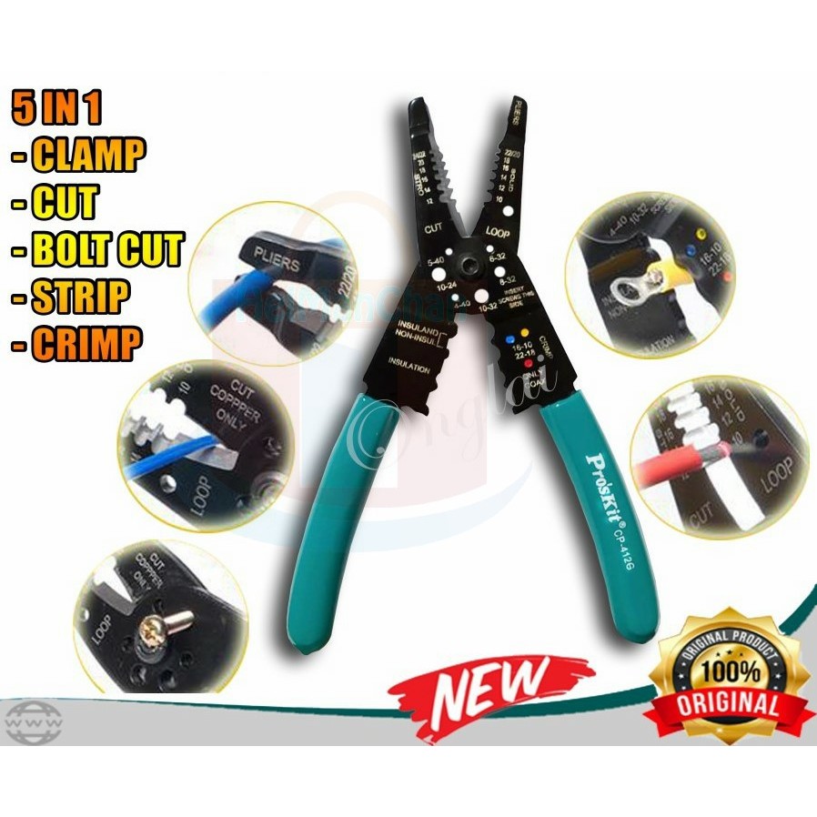 Jual Tang Crimping - Pengupas kabel 5 IN1 Proskit CP-412G Tang Potong Kawat | Shopee Indonesia