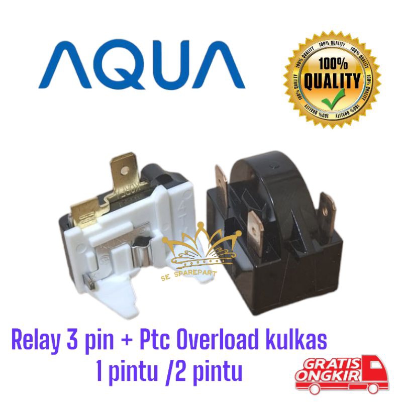 Jual Relay pin 3 + ptc Overload kulkas { AQUA } 1 pintu dan 2 pintu ...