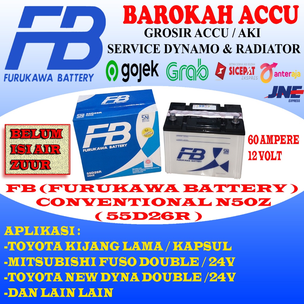 Jual AKI MOBIL FB FURUKAWA BATTERY CONVENTIONAL N50Z / 55D26R , 60 AMPERE | Shopee Indonesia