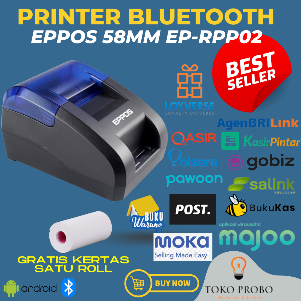 Jual [TERLARIS] Printer Bluetooth Kasir POS Murah Mini Thermal 58mm EPPOS RPP02 - USB BLUETOOTH ...