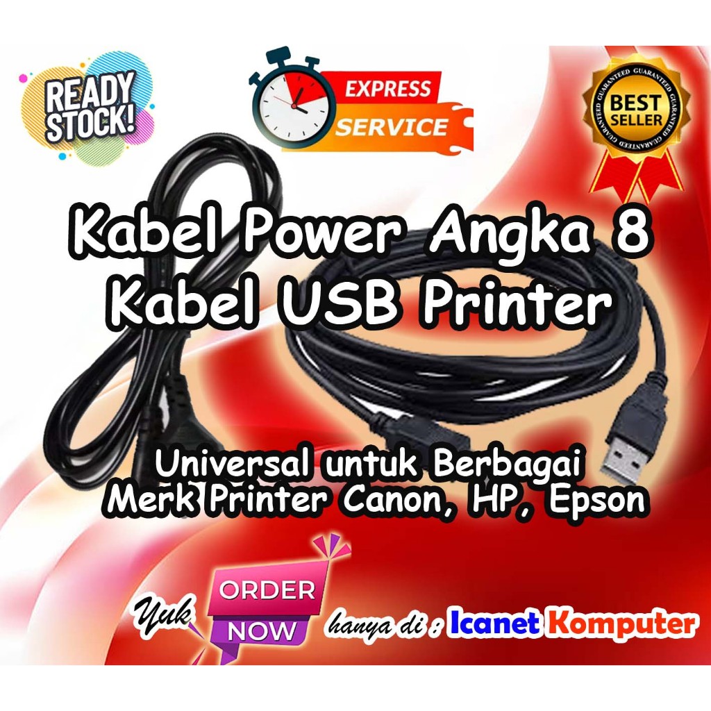 Jual Kabel Power angka 8 / kabel USB printer Unversal untuk Canon / HP ...