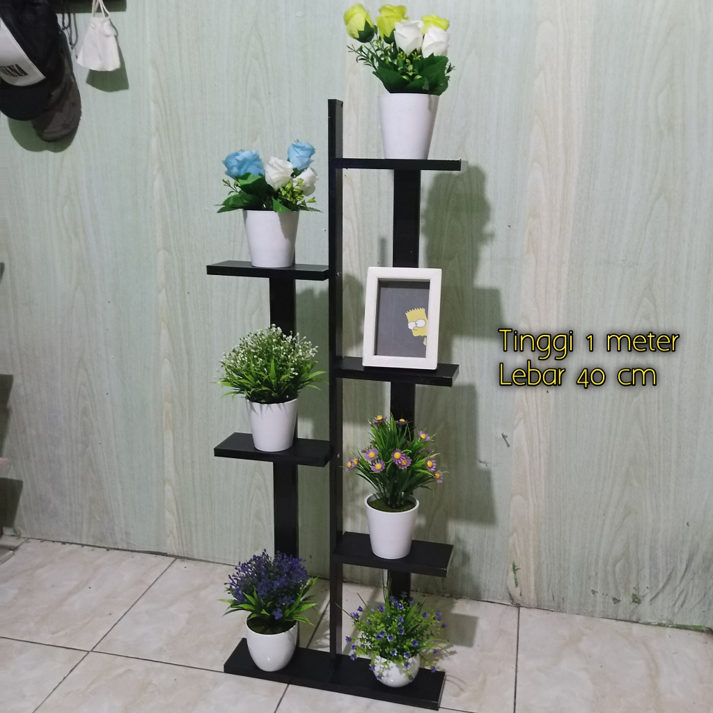 Jual Tempat Pot Bunga Minimalis Serbaguna Rak Kayu Tinggi 1 Meter Hitam ...