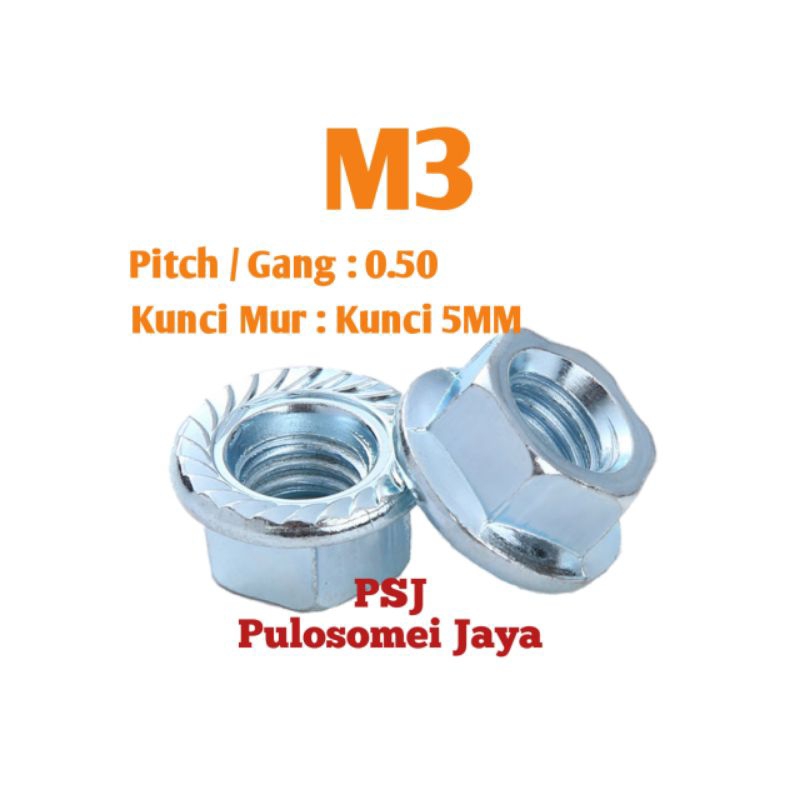 Jual Mur Flange M3 / Flange Nut M3 Putih / Flange Nut Galvanis Putih M3 ...