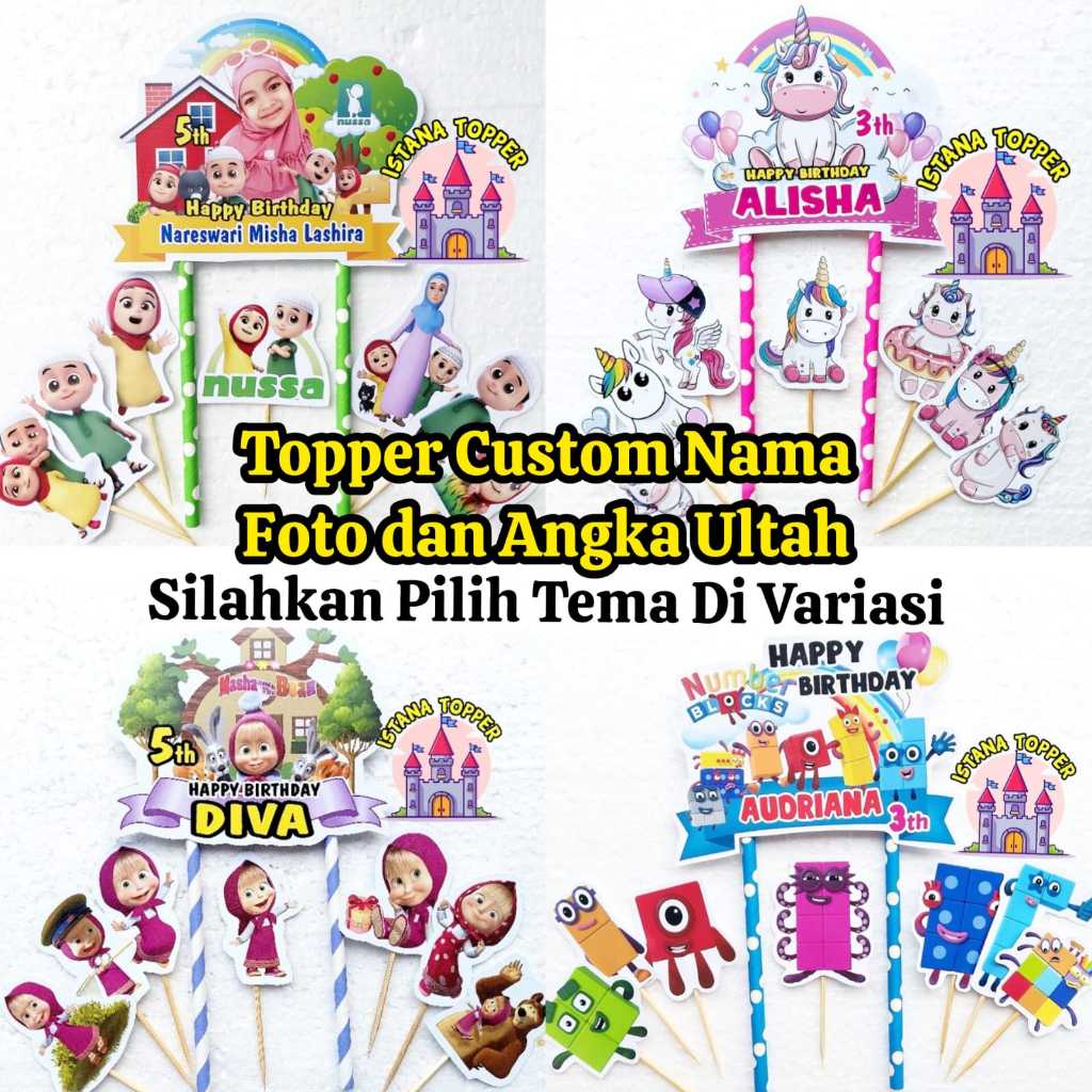 Jual Promo !!! Topper Custom Nama / Foto Tema Sofia, Princesses, Belle ...