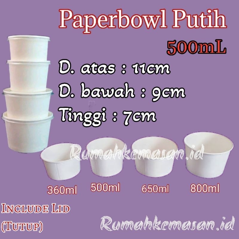 Jual (50pcs) Paper bowl mangkok kertas putih 500ml / Paperbowl putih ...