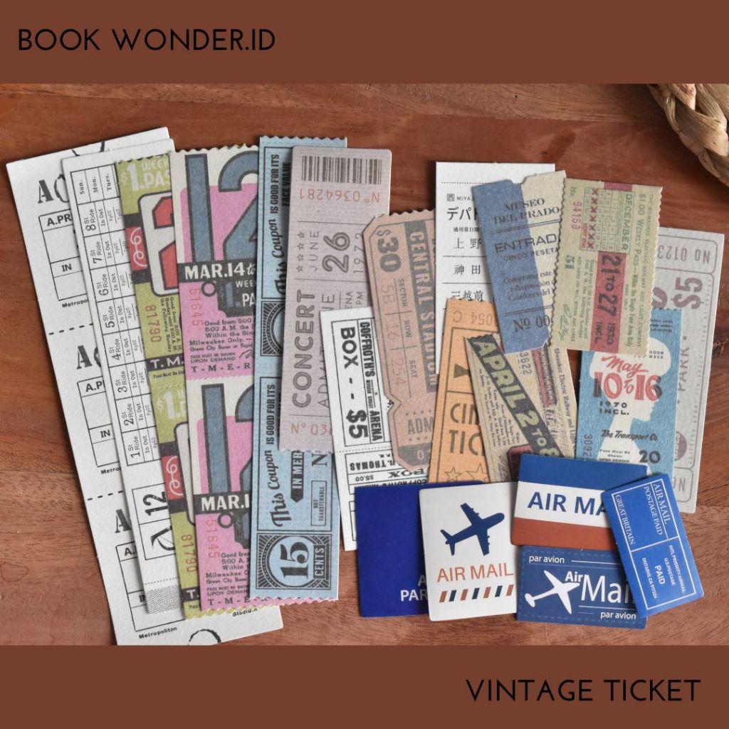 Jual 20 Lembar Vintage Ticket Paper Sticker Deco Scrapbook Journal Bujo ...