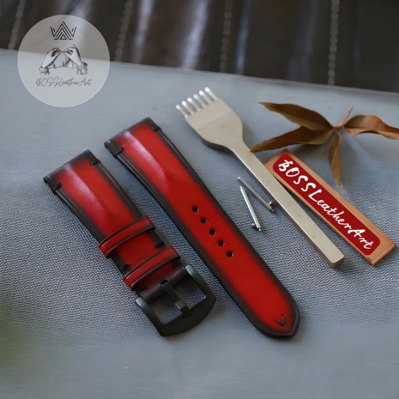 Jual Strap Tali Jam Tangan Kulit Asli Merah Gradiasi Full Handmade ...