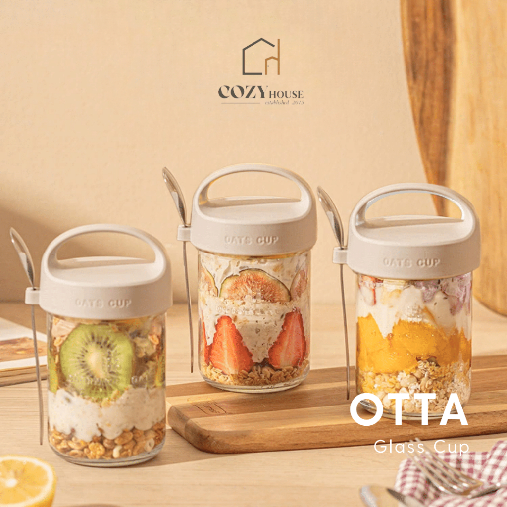 Jual COZYHOUSE OTTA Glass Cup With Spoon | Wadah Gelas Mini Storage ...