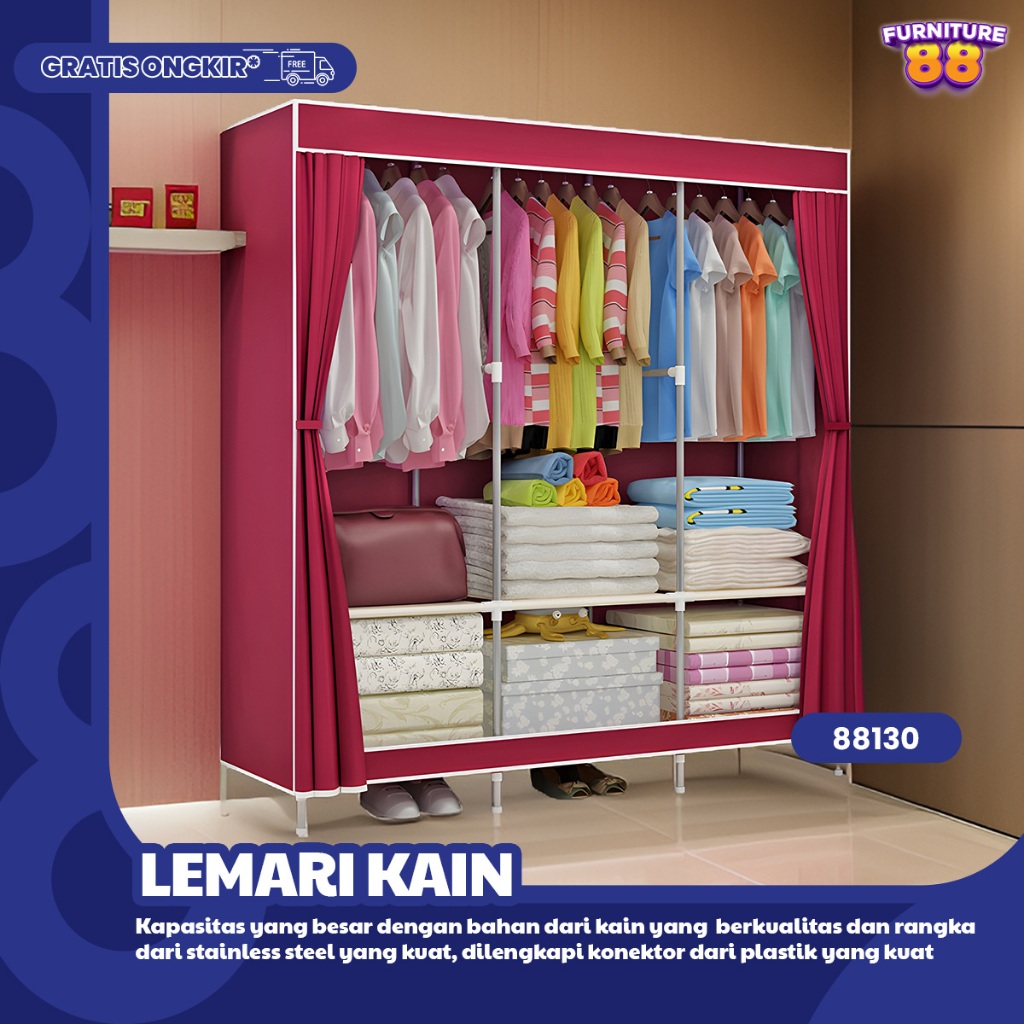 Jual Lemari Pakaian 3 Sisi Lemari Kain Spunbond Lemari Kost Jumbo ...