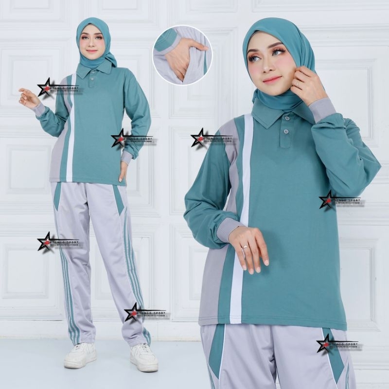 Jual Stelan Baju Olahraga Senam Wanita Lengan Panjang 1 set Trening ...
