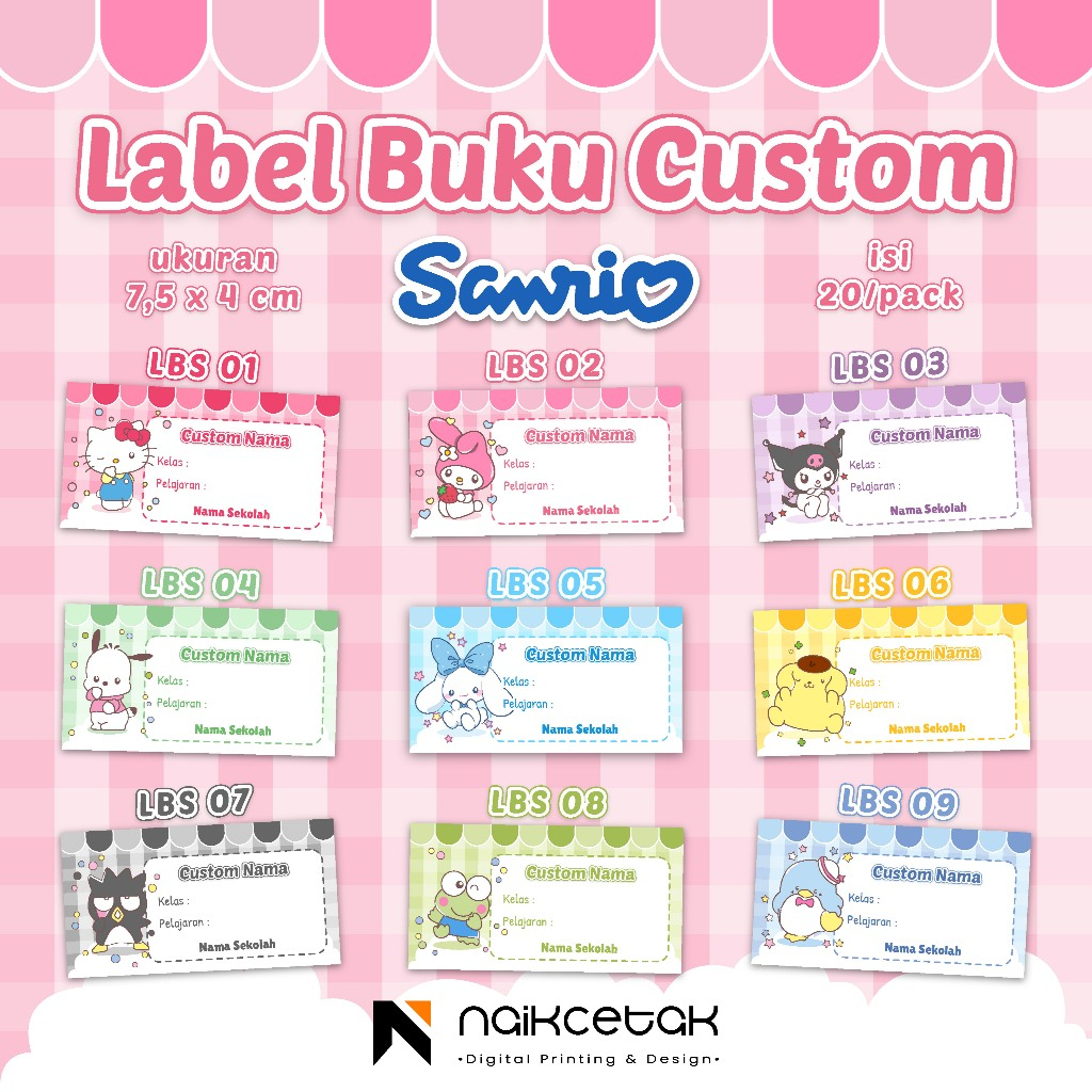 Jual LABEL STICKER BUKU CUSTOM PELAJARAN SANRIO Hello Kitty Kuromi My ...
