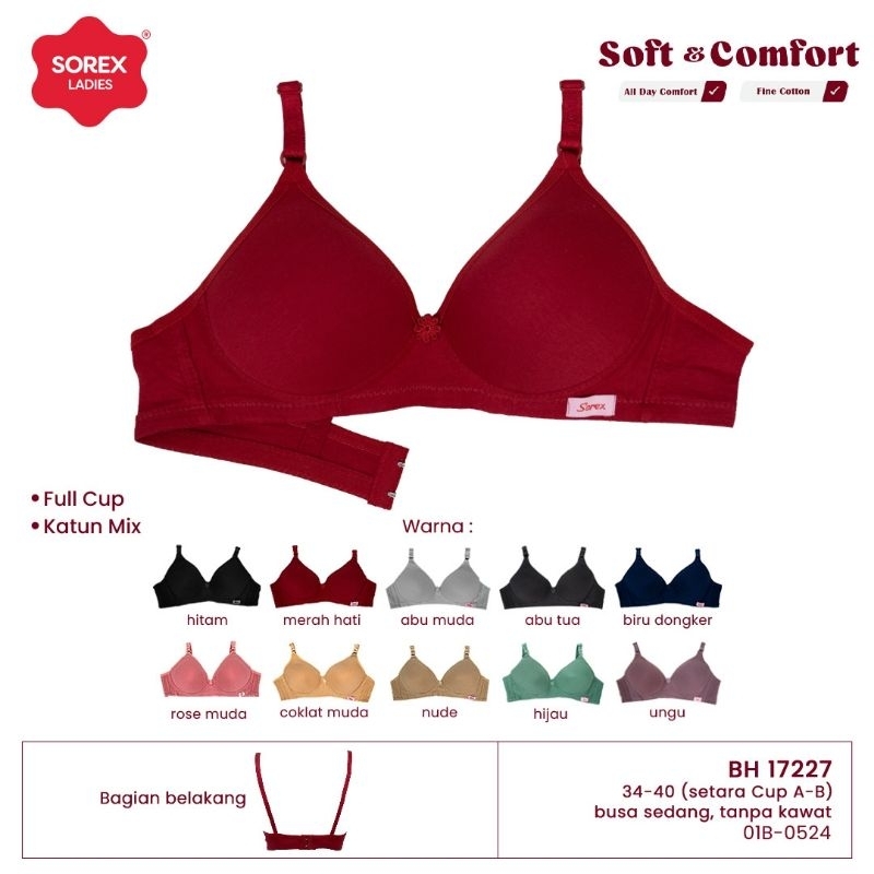 Jual Bh Sorex 17227 Bra Sorex Tanpa Kawat Busa Tipis Cup Kecil Size 34 ...