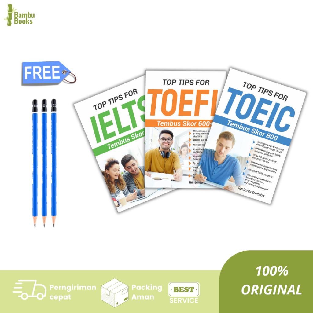 Jual BUKU BELAJAR BAHASA INGGRIS / TOP TIPS FOR TOEFL,IELTS,TOEIC - GARDA CENDEKIA | Shopee ...