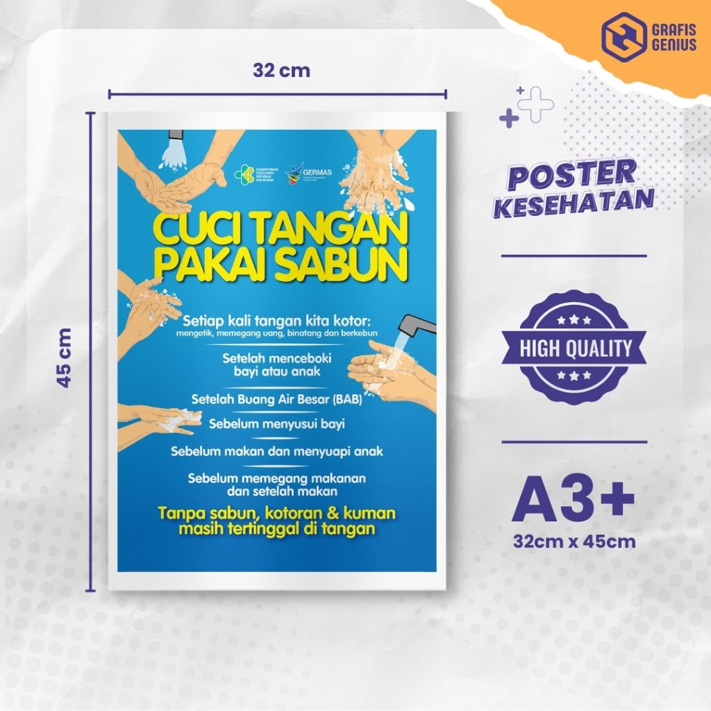 Jual Poster Kesehatan Cuci Tangan Pakai Sabun | CTPS A3+ | Shopee Indonesia