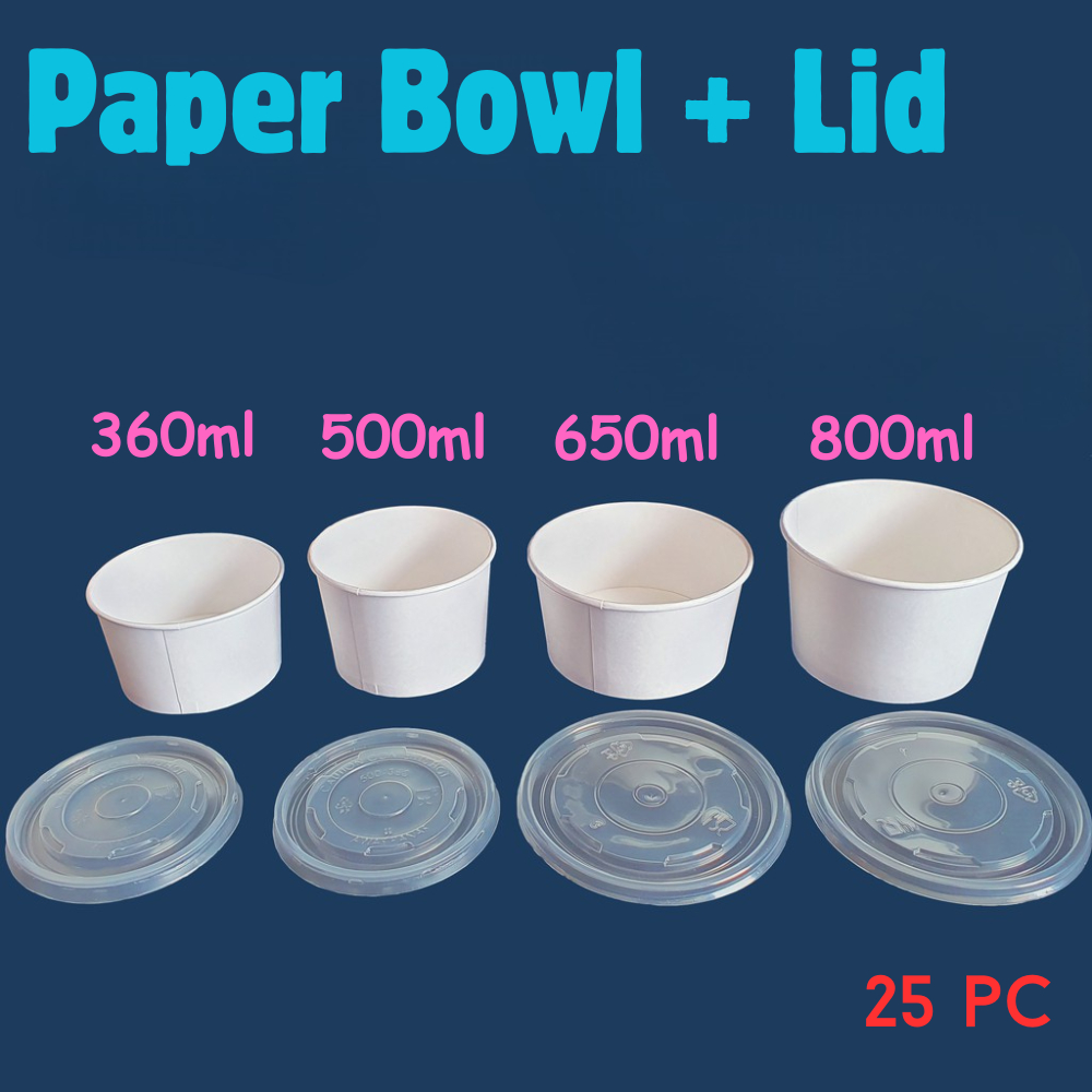 Jual Paper Bowl Kertas + Lid 360 500 650 800 ml / Tempat Makan Paper Kertas 360ml 500ml 650ml ...