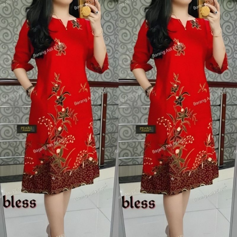 Jual DRESS BATIK KERAH V PURING DRESS BATIK SAKU KANAN PURING DRESS ...