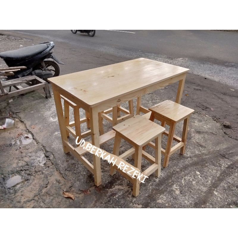 Jual 1 set meja makan 1 meja+4 bangku, meja makan cafe atau resto meja makan warung kayu jati ...