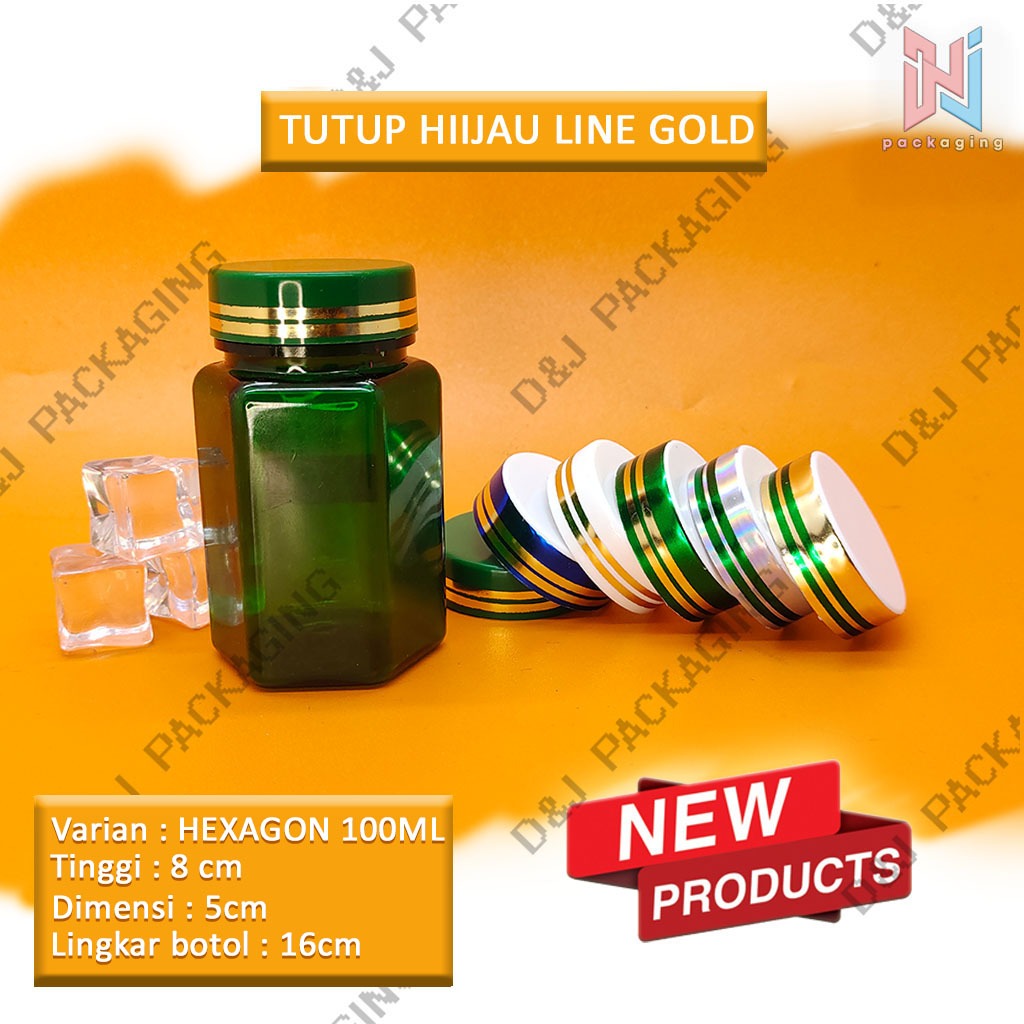 Jual Botol Hexagon Hijau 100ML Tutup Line All varian / Botol Herbal ...