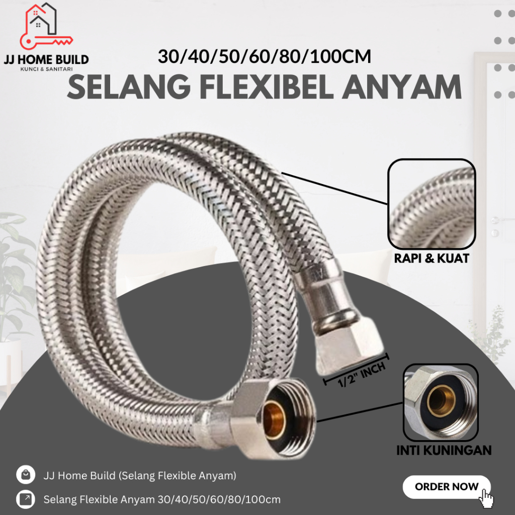 Jual Selang Flexible Flexibel Anyam 30cm/40cm/50cm/60cm/80cm/100cm/150cm/200cm (Utk air dingin ...