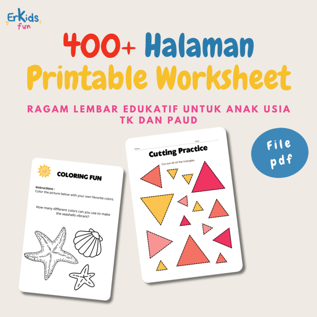 Jual Bundle Printable Worksheet 400 Halaman untuk Anak Usia 2 3 4 TK ...