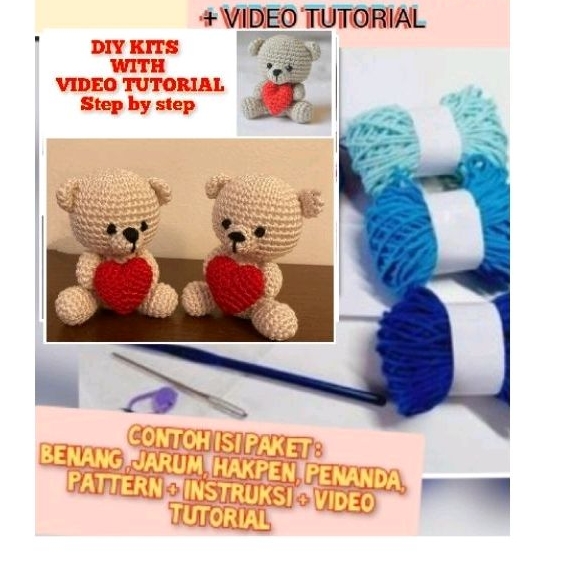 Jual DIY AMIGURUMI BONEKA BEAR LOVE CROCHET KIT WITH VIDEO TUTORIAL ...