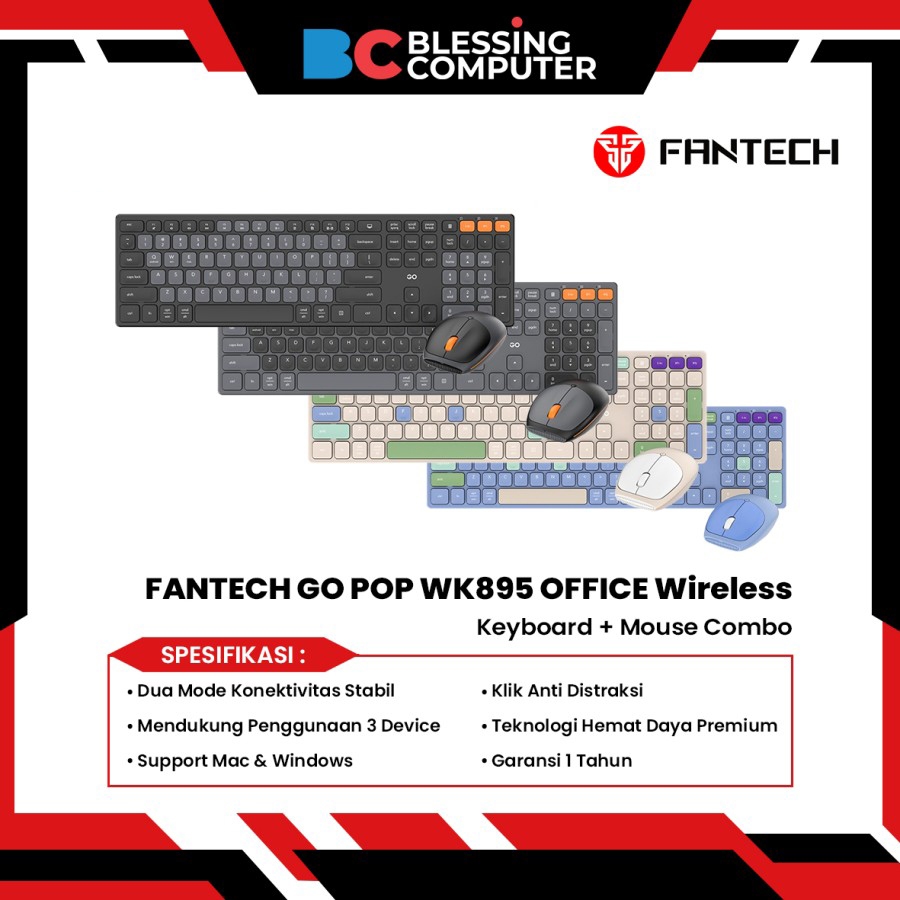 Jual KEYBOARD MOUSE FANTECH GO POP WK895 OFFICE Wireless Combo - Carbon Grey | Shopee Indonesia