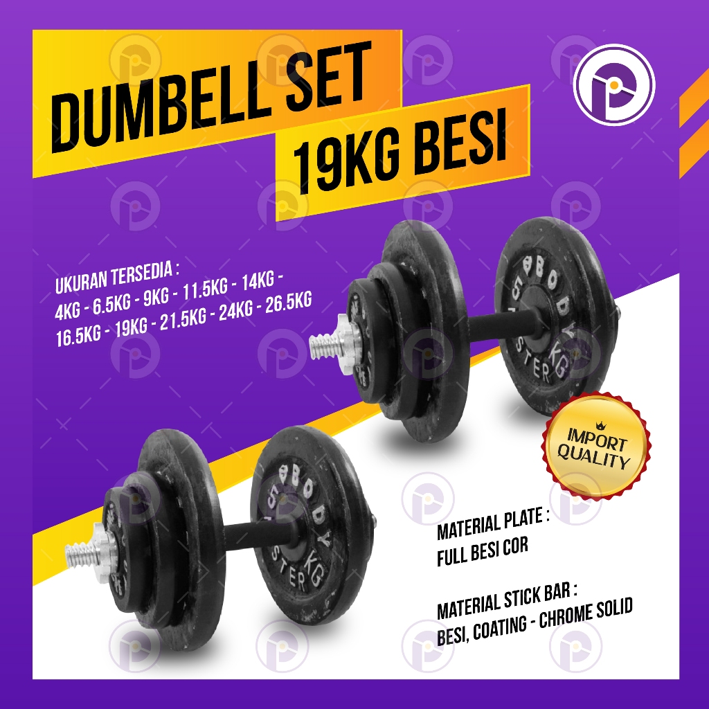 Jual Dumbell set 19KG besi 19 KG Paket Stick Beban Barbel Dumbel Logam GYM | Shopee Indonesia