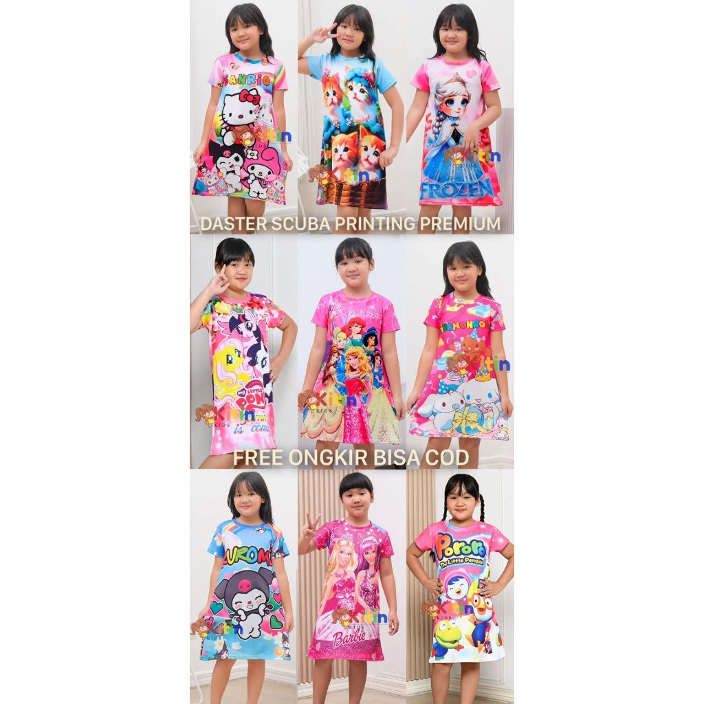 Jual OP - Daster Terusan Tunik Anak Scuba Import Motif Depan Belakang ...