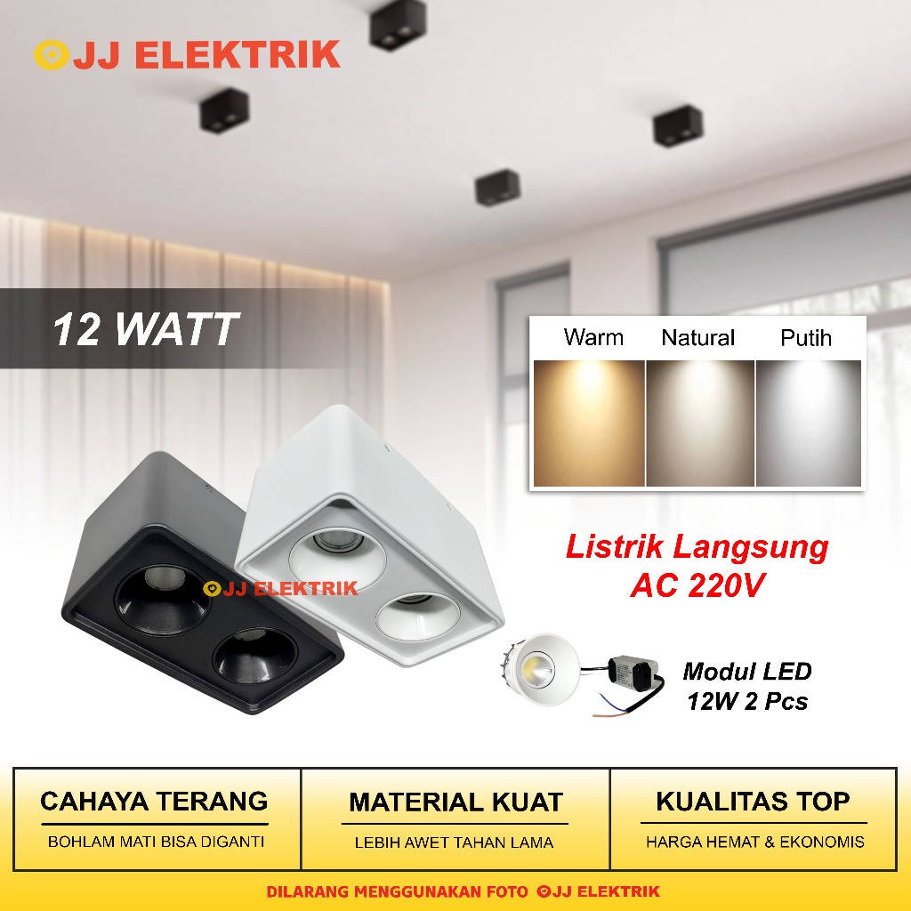 Jual Lampu Sorot Tempel Plafon 2 Mata 12W - Downlight Outbow LED COB Hitam Putih | Shopee Indonesia