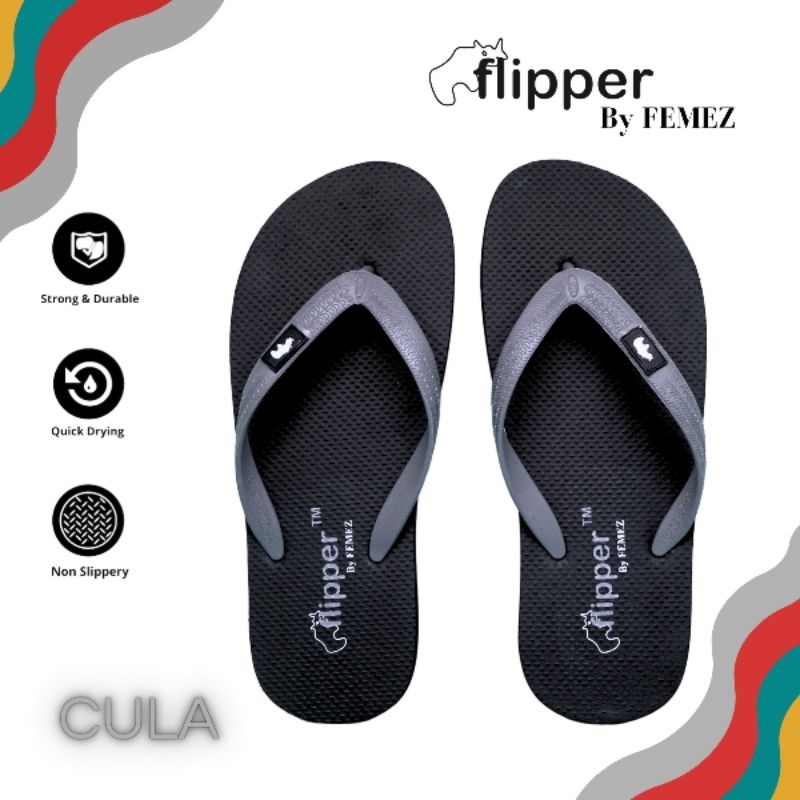 Jual ORIGINAL Sandal Jepit Japit Pria FLIPPER by FEMEZ Hitam Abu Black Ash Rubber Nonslip ...