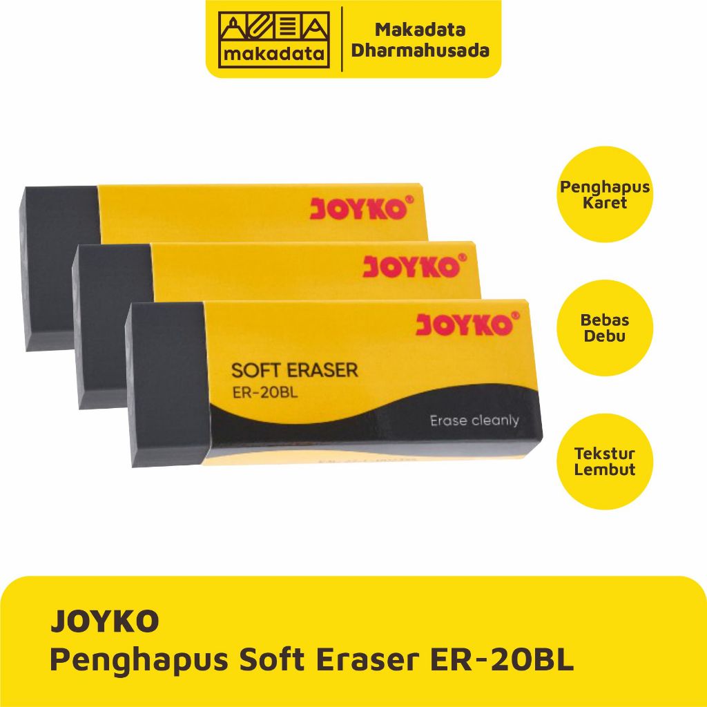 Jual ERASER | STIP | PENGHAPUS JOYKO ER-20BL SOFT ERASER HITAM (1 PCS) | Shopee Indonesia