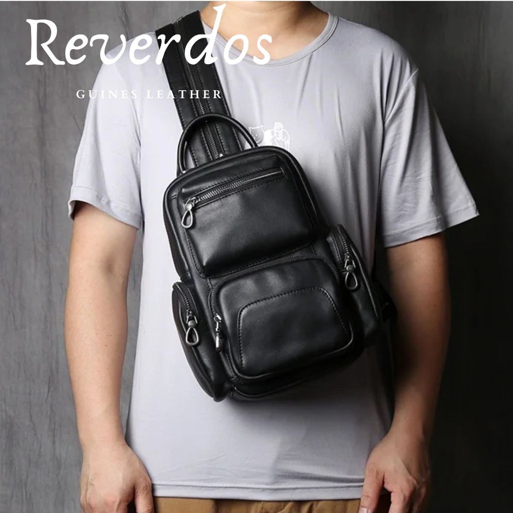 Jual Tas Dada Pria Multifungsi Kulit Asli - Tas Ransel Mini Hitam Kulit ...