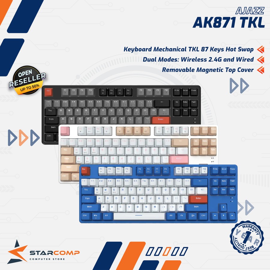 Jual Ajazz AK871 Mechanical Keyboard Wireless TKL Hotswap Dual Mode ...