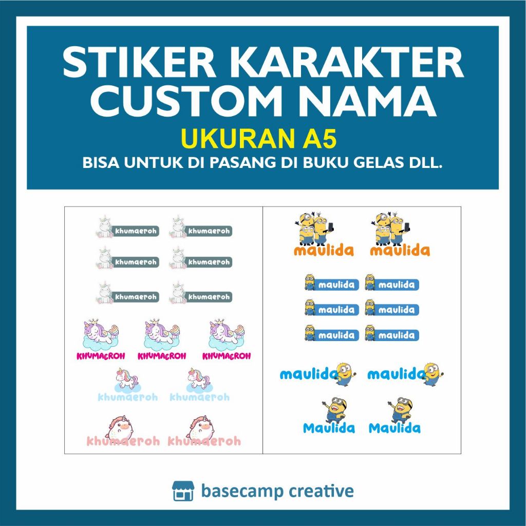 Jual STIKER NAMA KARAKTER CUSTOM LUCU | Stiker Botol | stiker ATK ...