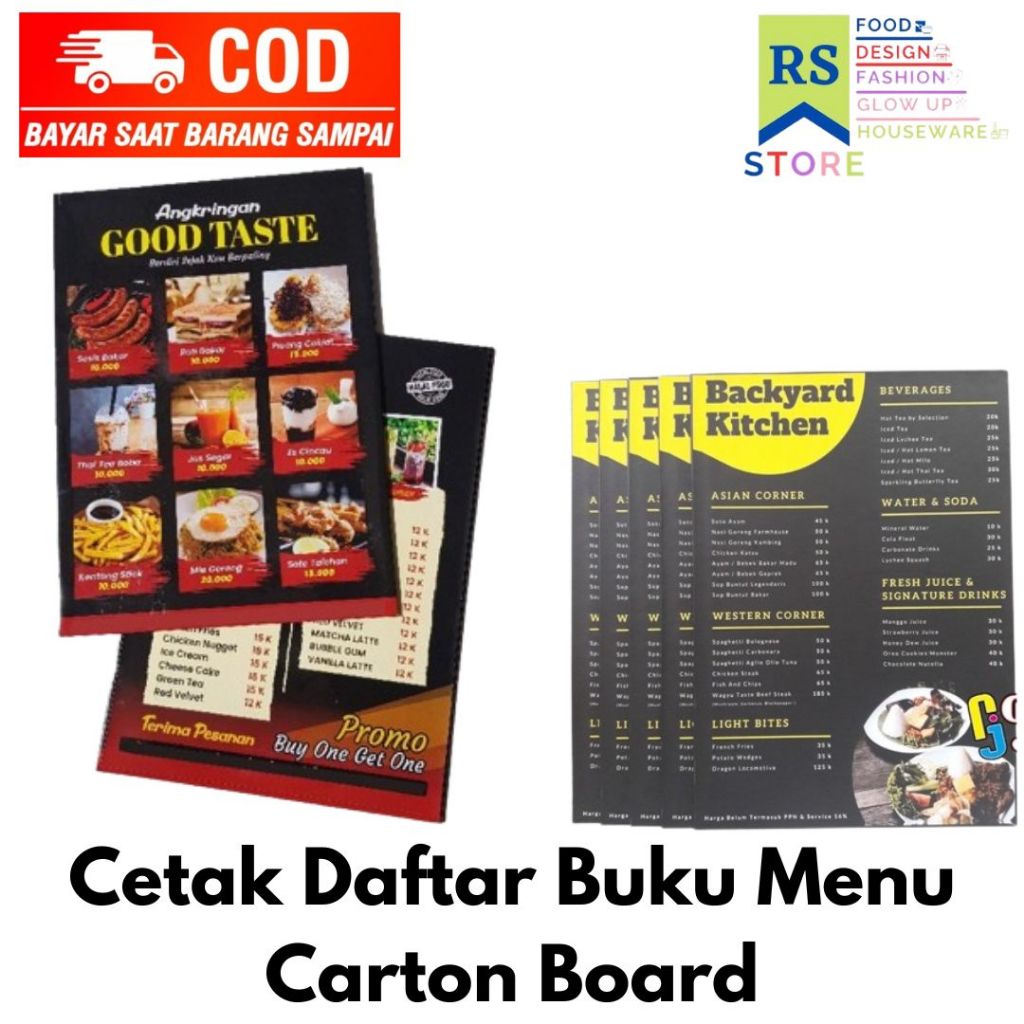 Jual cetak daftar menu makanan bahan carton board / menu karton board ...