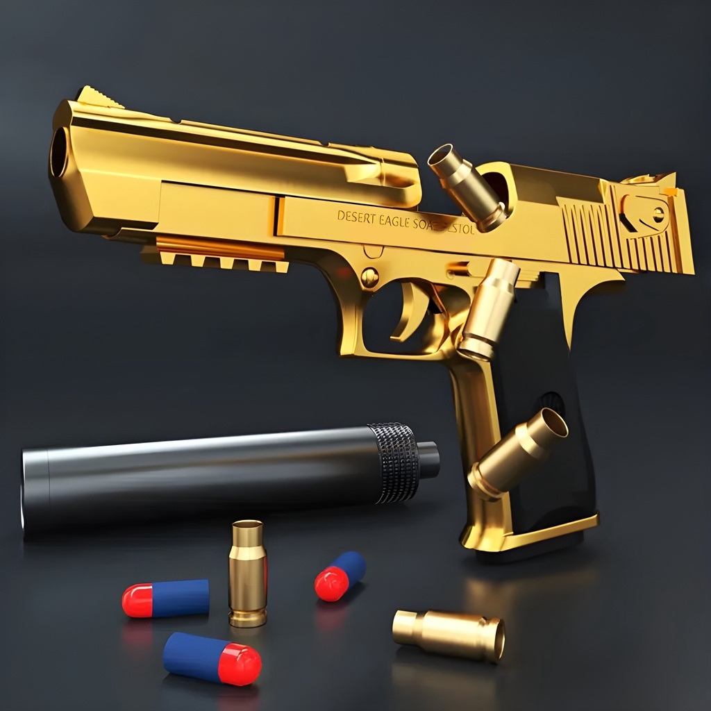 Jual Toy Studio Mainan Blaster Anak Golden Desert Eagle Pull & Go Shell ...