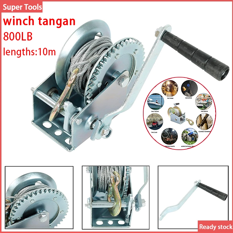 Jual 800LB Hand Winch 10M 20M/ Wire Rope Hand Winch Crank Gear Winch ...