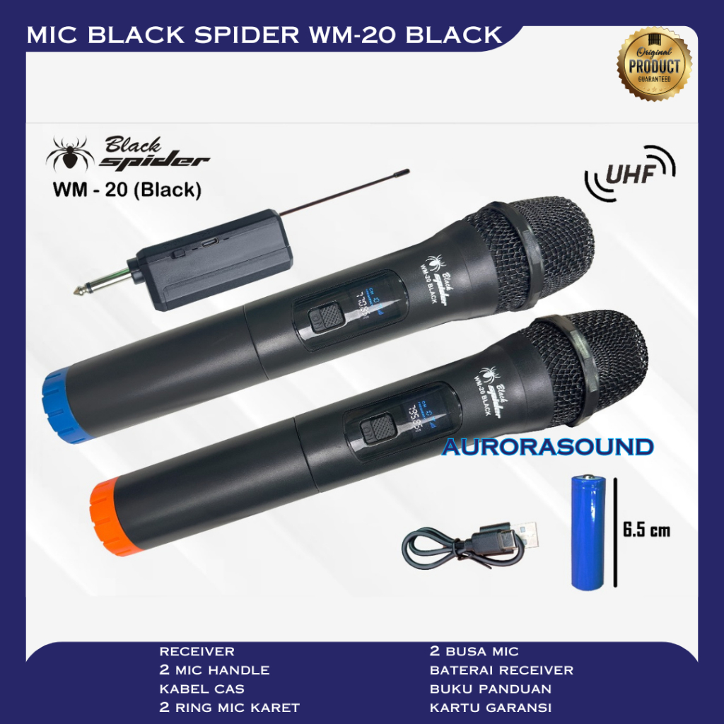 Jual MIC WIRELESS BLACK SPIDER WM 20 BLACK PROFESSIONAL MICROPHONE UHF ...