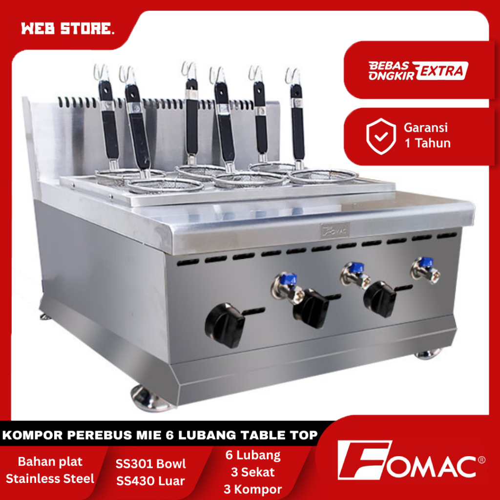 Jual Kompor Mie Ayam 6 Lubang Dandang Mie Pasta 6 Lobang Gas Noodle Cooker Table Top FOMAC PCD ...