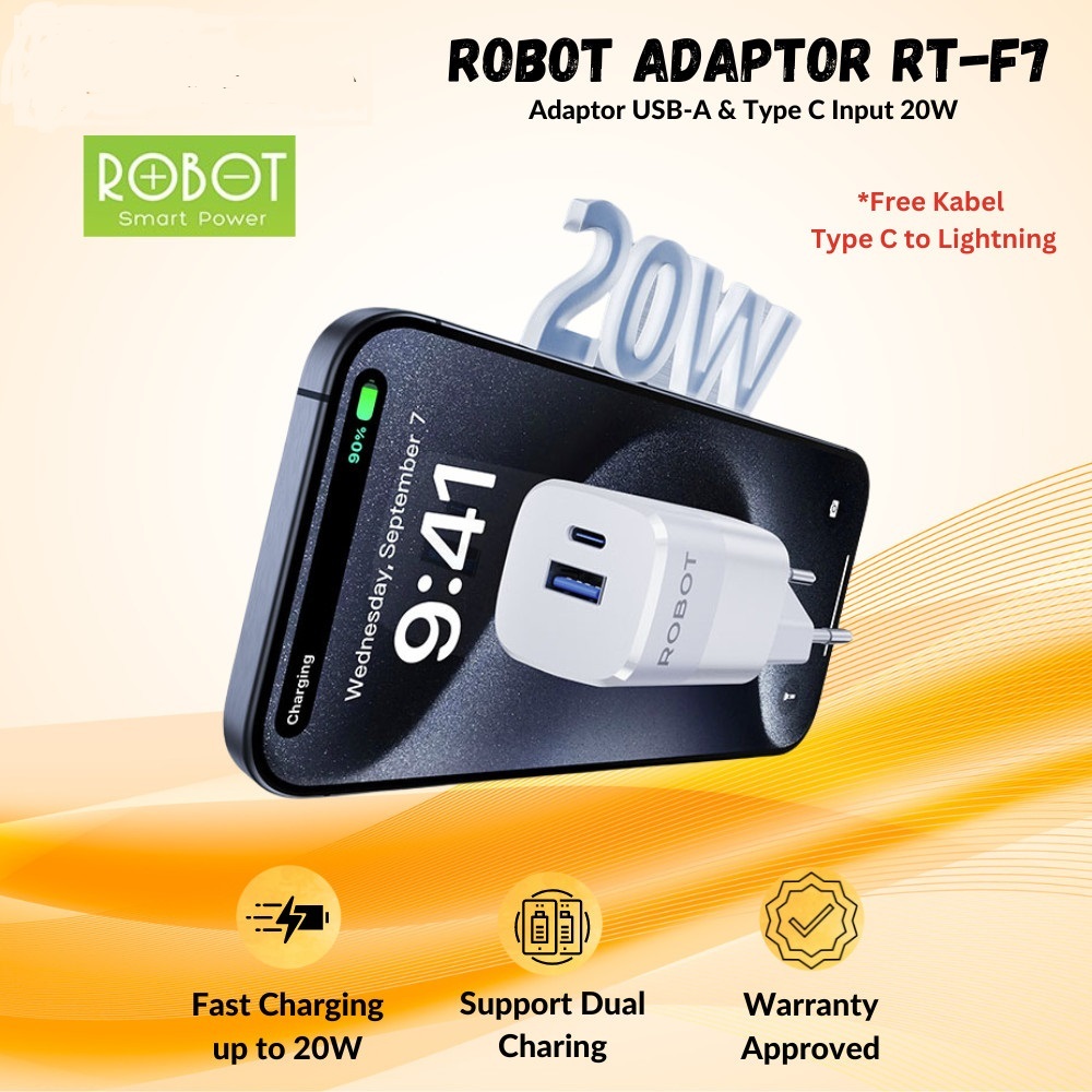 Jual Robot RT-F7 Charger Fast Charging 20W Dual Input USB-A & USB Type ...