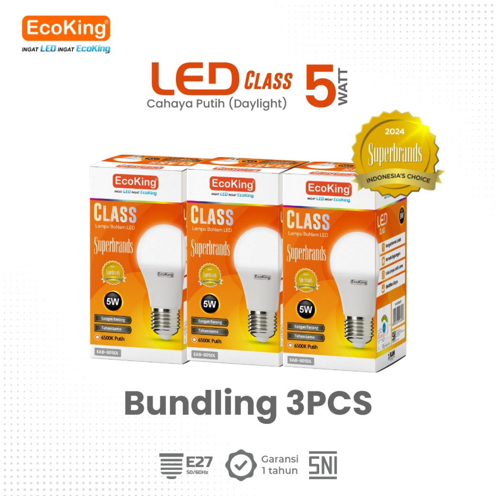 Jual EcoKing Lampu Bohlam Rumah Light Bulb LED Class 5W 3 PCS Cahaya ...