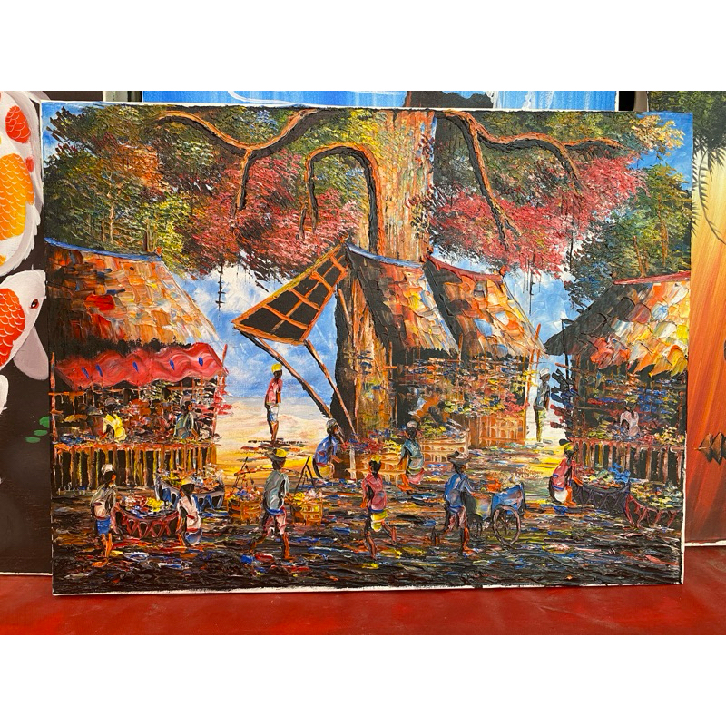 Jual Lukisan Pasar tradisional Bali Suasana di pagi hari, lukisan ...
