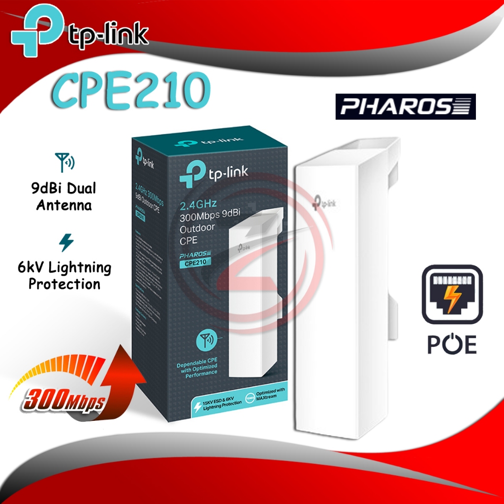 Jual TP-Link CPE210 Pharos 2.4GHz 300Mbps 9dBi 2x2 Outdoor CPE MIMO ...
