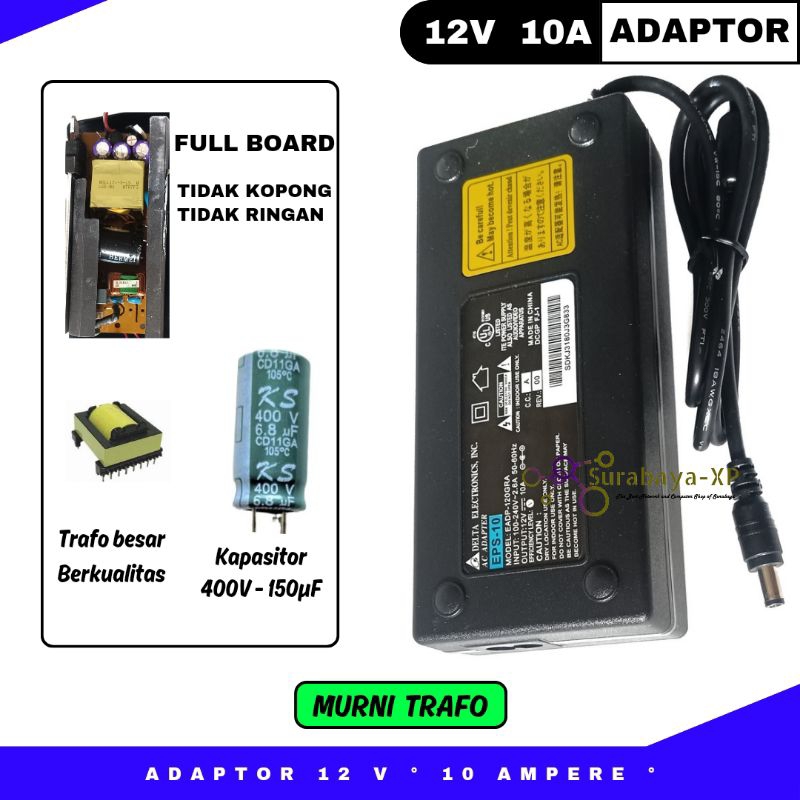 Jual Adaptor LAMPU LED STRIP 12V 10A / 12 Volt 10 Ampere MURNI TRAFO ...